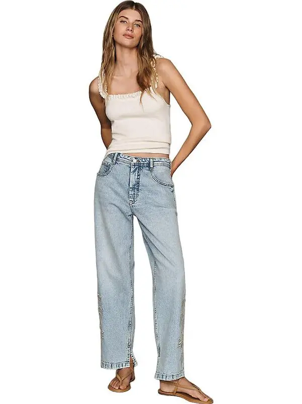 PILCRO Jules Embroidered Straight-leg Jeans - Light Denim