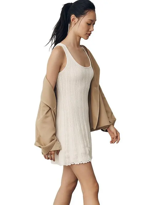 Z Supply Nadia Ribbed Cotton Mini Dress With Scalloped Hem - Sandstone