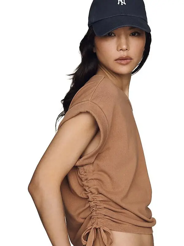 Wilt Ruched Cotton T-shirt With Drawstring Detail - Brown