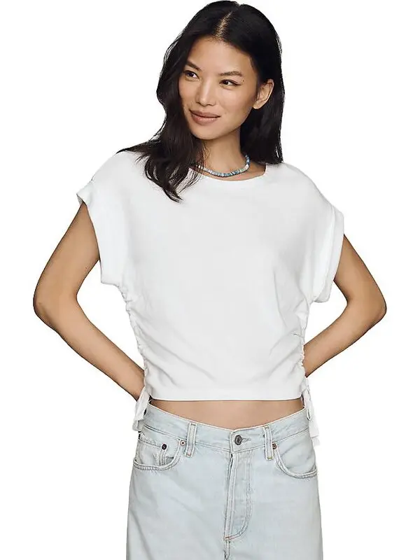 Wilt Ruched Cotton T-shirt With Drawstring Detail - White