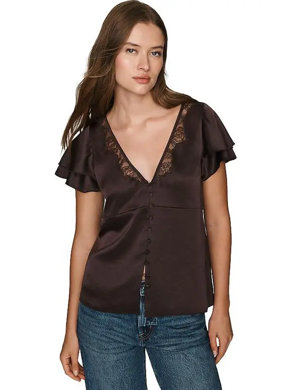 Citizens Of Humanity Flutter-sleeve V-neck Top - Espresso