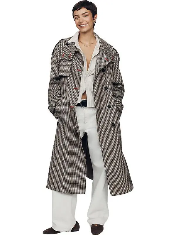 Anthropologie Lottie Longline Check Trench Coat Jacket - Neutral