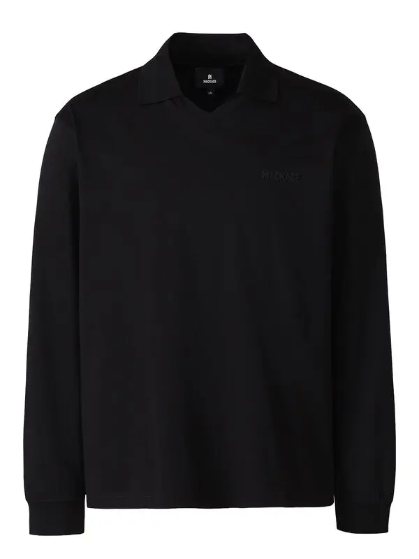 Mackage Alfonzo Organic Cotton Jersey Long Sleeve Polo Shirt - Black