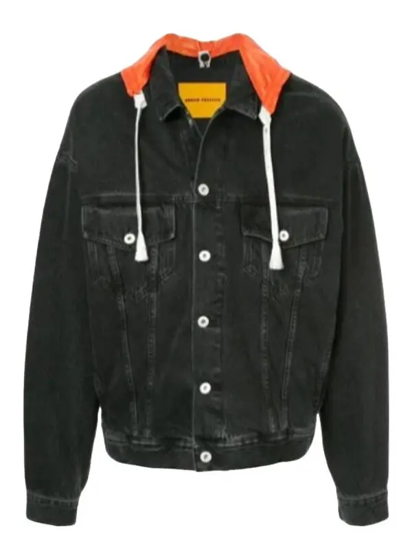 Heron Preston Hooded Denim Coat - Black