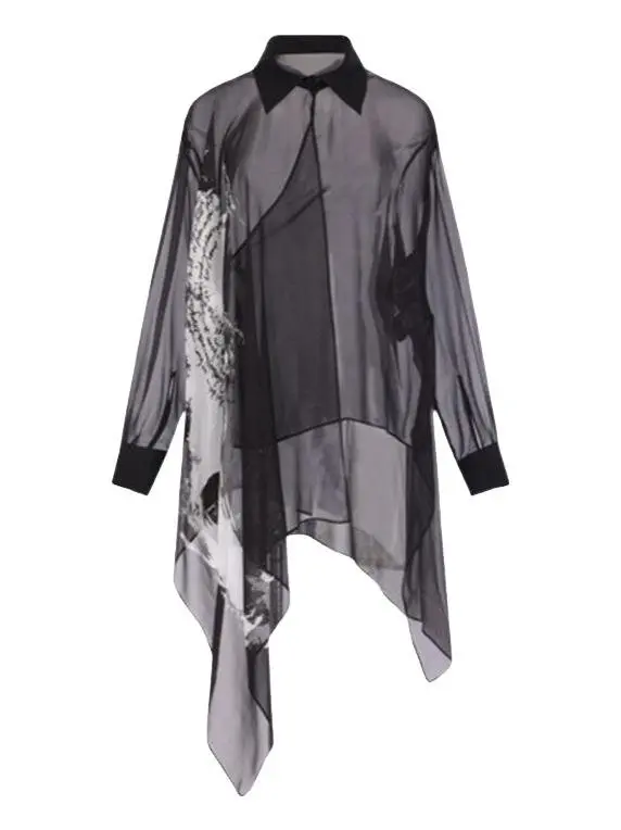 Yohji Yamamoto Asymmetrical Printed Shirt - Black