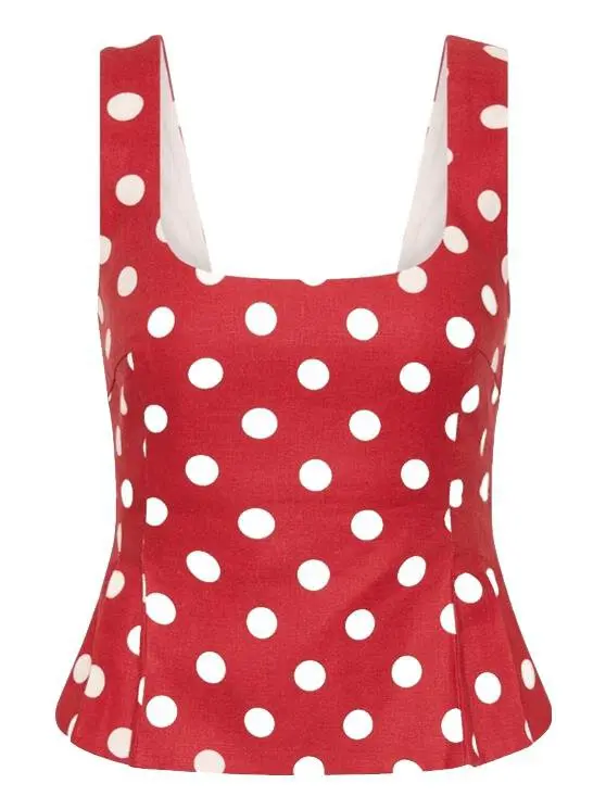 Posse Polka Dot Peplum Top - Red