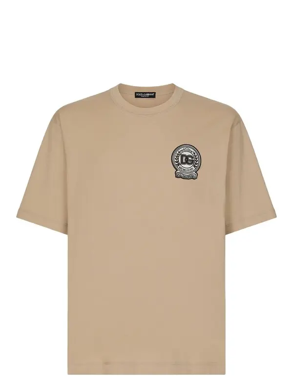 Dolce & Gabbana Dolce Gabbana Logo Patch Crewneck T-shirt - Nude