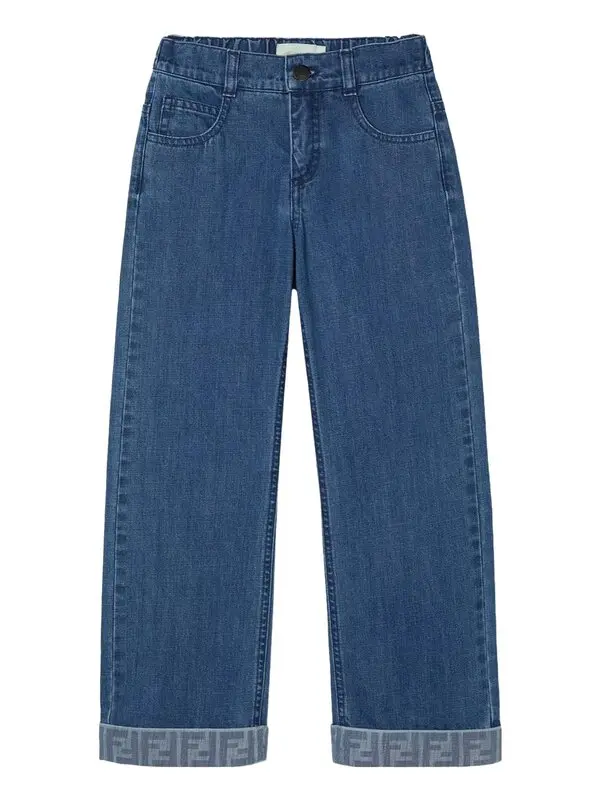 Fendi Ff Logo Turn-up Jeans - Blue