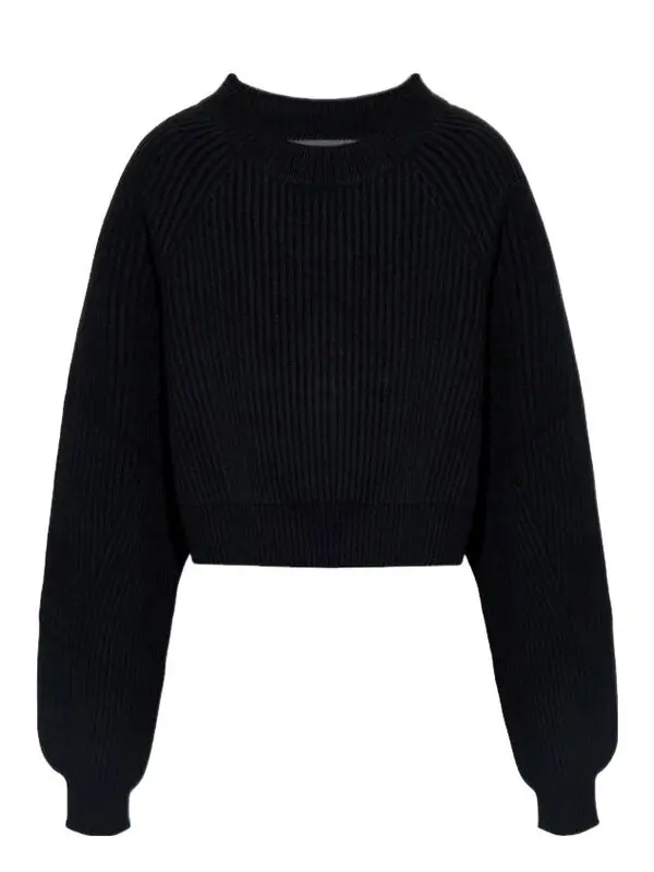 Yohji Yamamoto Cropped Ribbed Crewneck Jumper - Black
