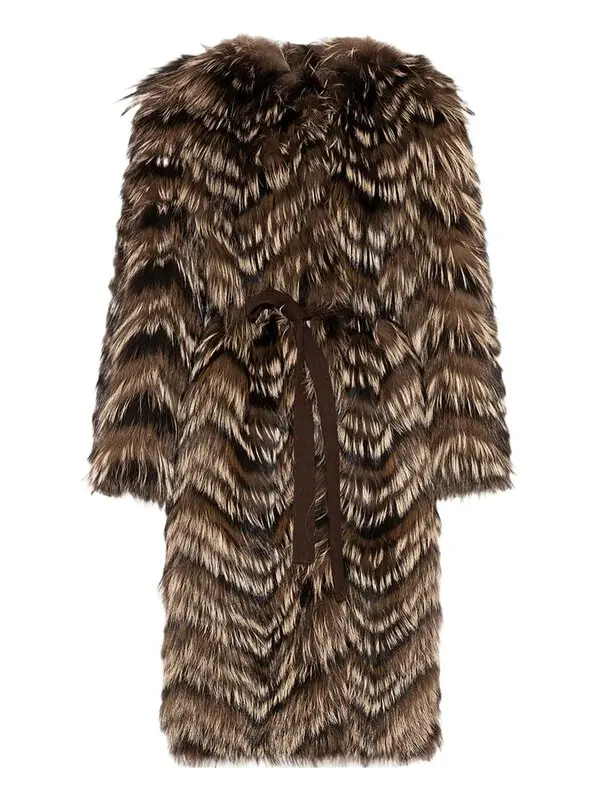YVES SALOMON Fox Fur Knit Coat - Tan