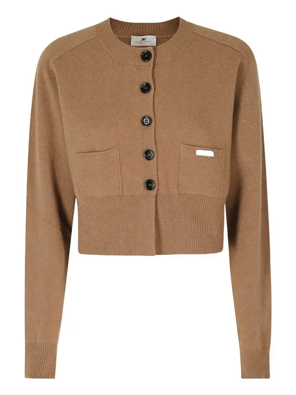 Elisabetta Franchi Cropped Cardigan With Patch Pockets - Fallow Deer