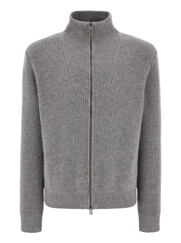 Canali Melange Wool And Cashmere Full-zip Cardigan - Grey