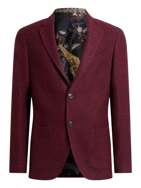 Etro Single-breasted Jacket In Mélange-effect Wool-blend Fabric - Red