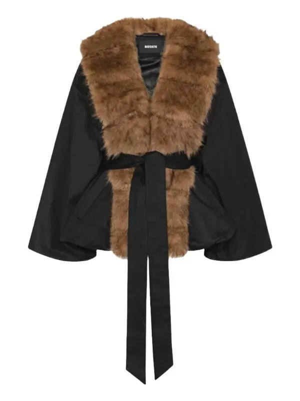 ROTATE BY BIRGER CHRISTENSEN Faux Fur Collar Belted Jacket - Black
