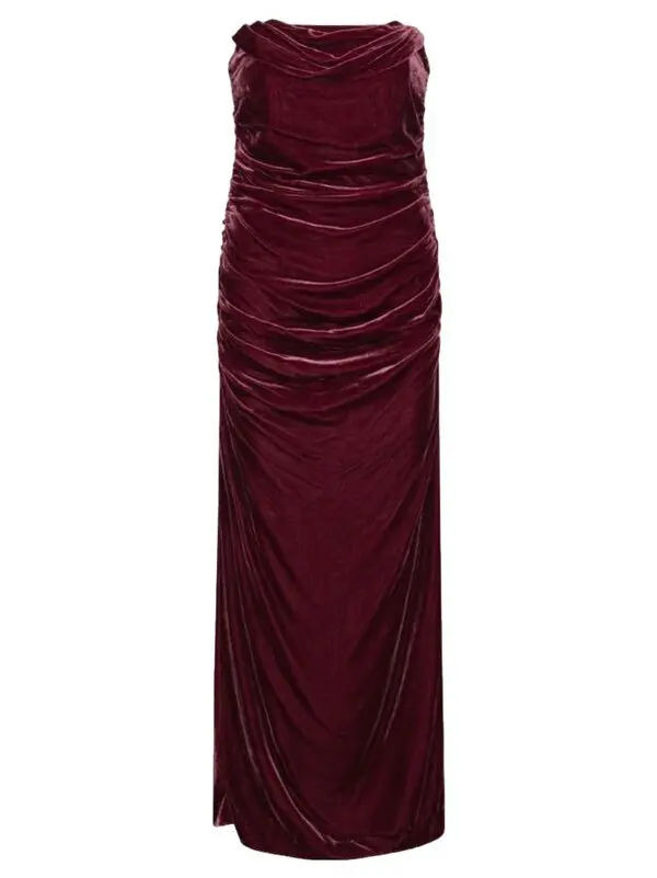ROTATE BY BIRGER CHRISTENSEN Silk Velvet Ruched Maxi Dress - Red