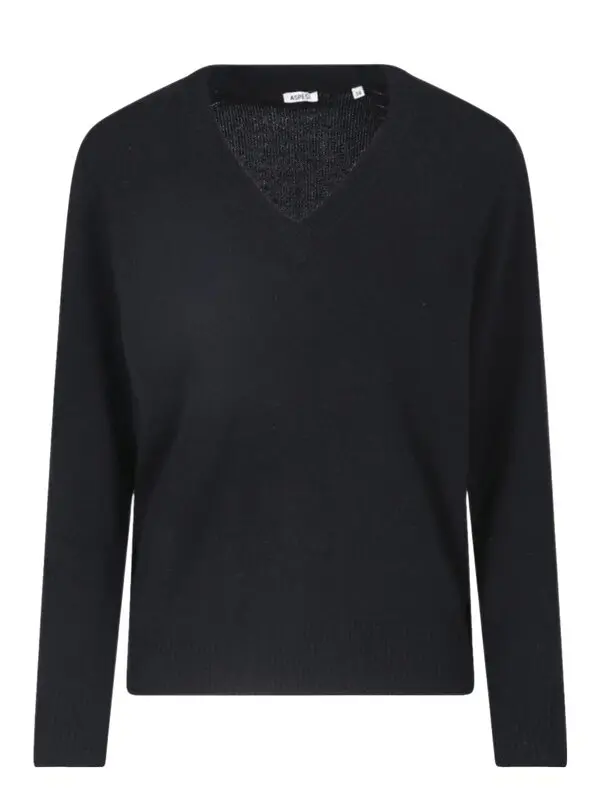 Aspesi Ribbed V-neck Knit Top - Black