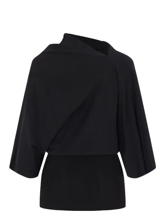 Rick Owens Asymmetrical Draped Neckline Top - Black