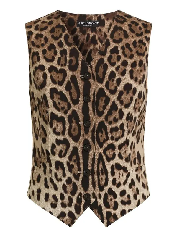 Dolce & Gabbana Leopard Print V-neck Gilet - Multicolor