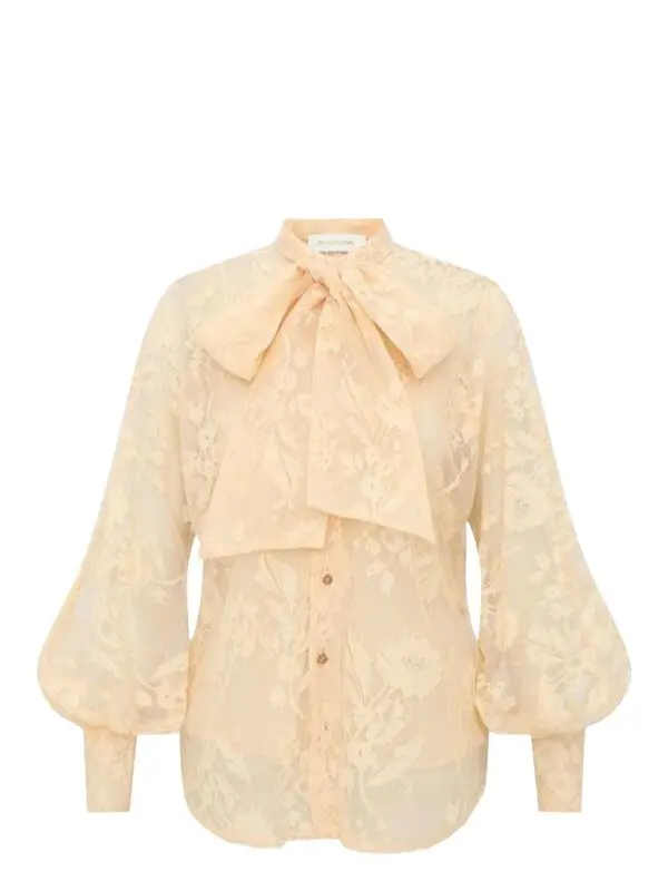 Zimmermann Valiant Lace Pussybow Blouse - Sand