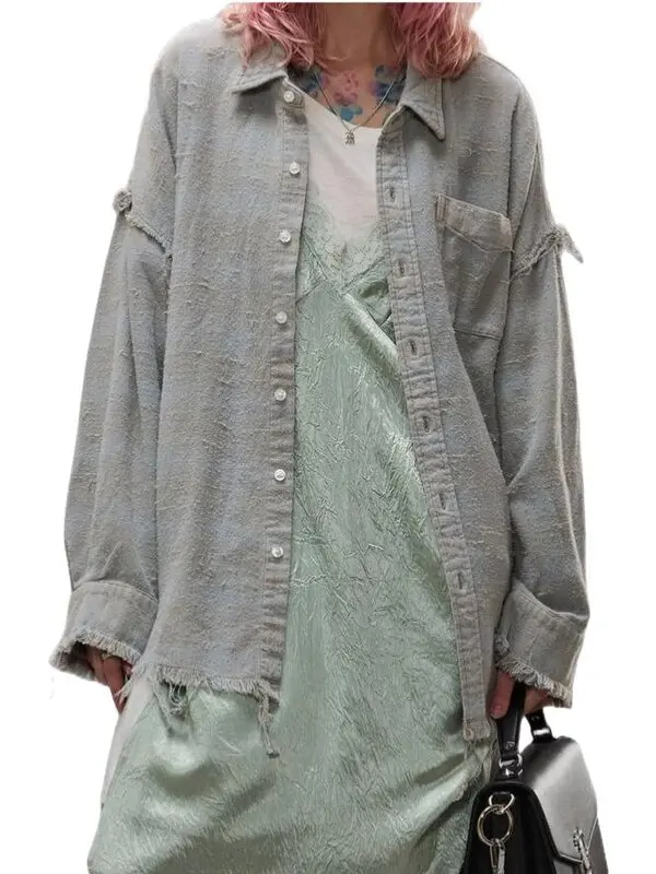 R13 Long Sleeve Shirt With Rip-stitch Details - Blue