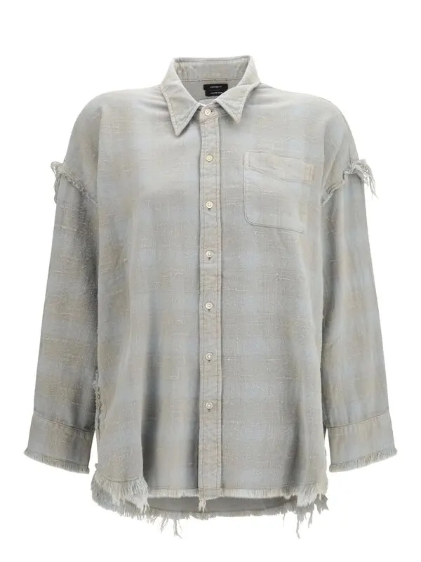 R13 Distressed Oversized Shirt - Blue