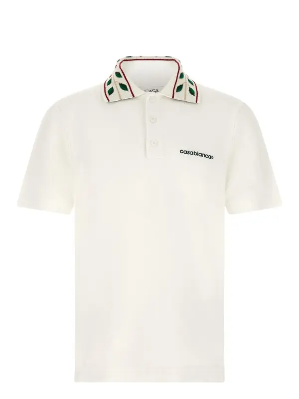 Casablanca Laurel Collar Piqué Polo Shirt - White