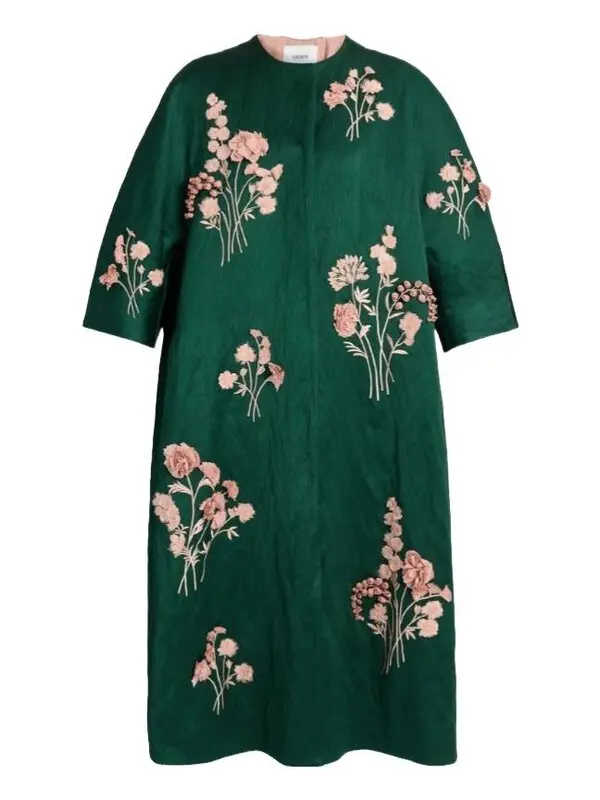 Erdem Embroidered Textured-satin Coat - Forestgreen