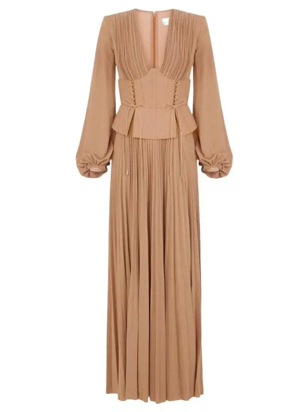 Elisabetta Franchi Long Sleeve Jersey Gown - Suede