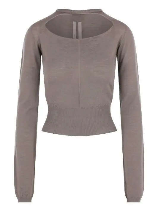 Rick Owens Slashed Cropped Wool Sweater - Grey