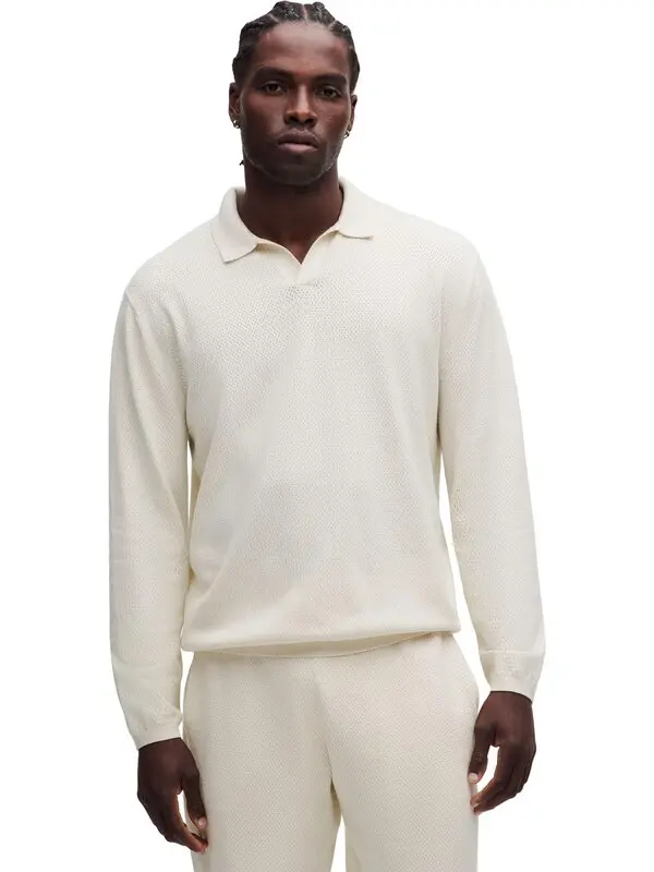 Lululemon Cotton-blend Knit Long-sleeve Polo Shirt - Light Ivory