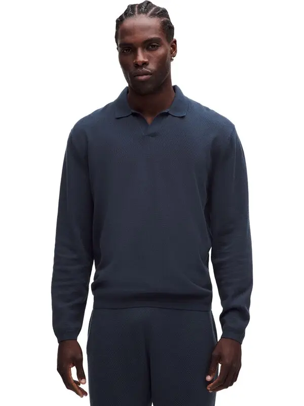 Lululemon Cotton-blend Knit Long-sleeve Polo Shirt - True Navy
