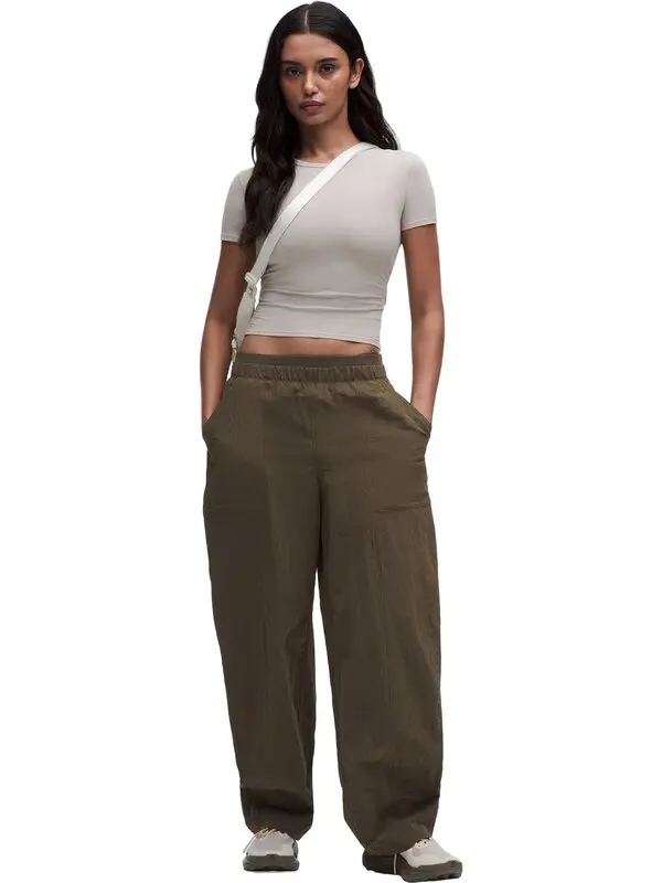 Lululemon Crinkle Nylon Mid-rise Barrel-leg Pants - Olive Brown
