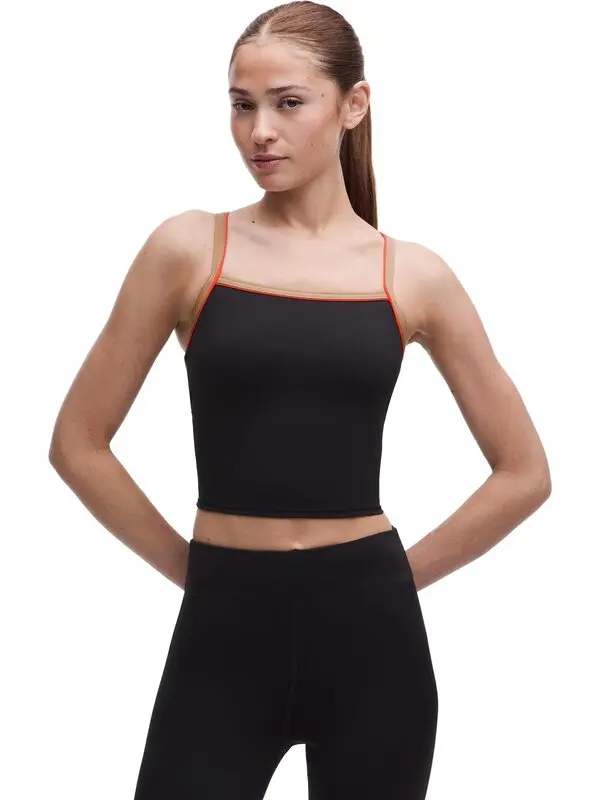 Lululemon Nulux Side-stripe Cropped Tank Top With Built-in Bra And Pocket - Black/sand/white/cherry Ember