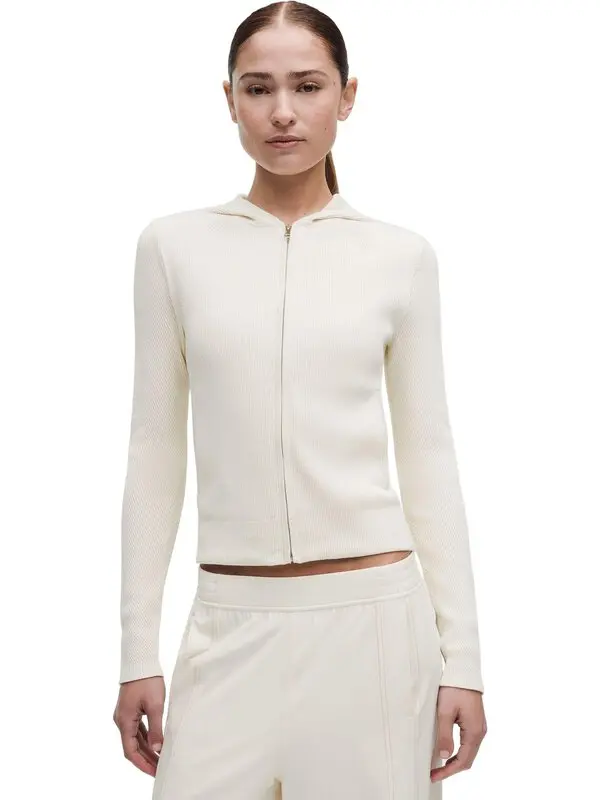 Lululemon Ribbed Knit Zip-up Hoodie - Light Ivory