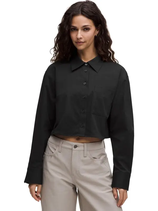 Lululemon Woven Cropped Button-up Long Sleeve Shirt - Black