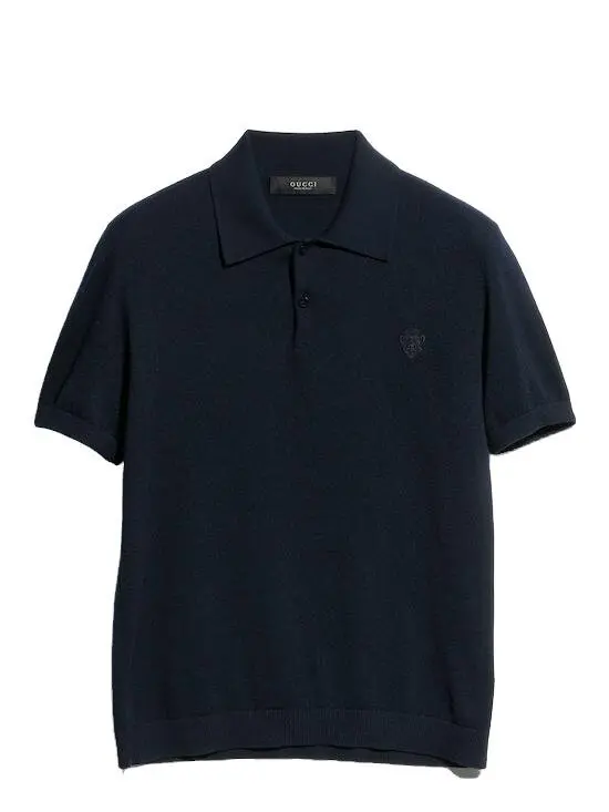 Gucci Knit Cashmere Polo Shirt With Embroidery - Blue