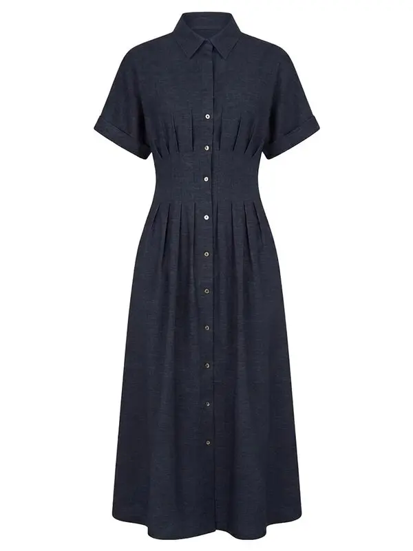 YUMI Stretch Midi Shirt Dress - Blue