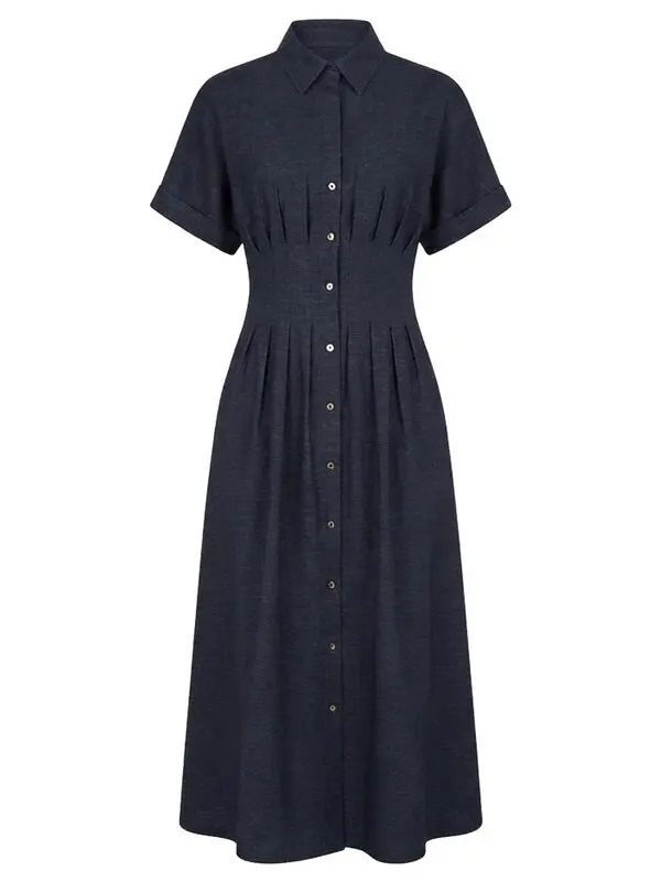 YUMI Stretch Midi Shirt Dress - Blue