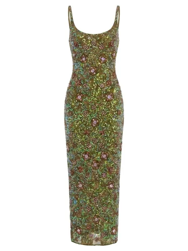 Mac Duggal Sleeveless Embellished Floral Maxi Dress - Green