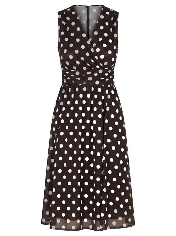 YUMI Polka Dot Mesh Wrap Skater Dress With Pockets - Brown