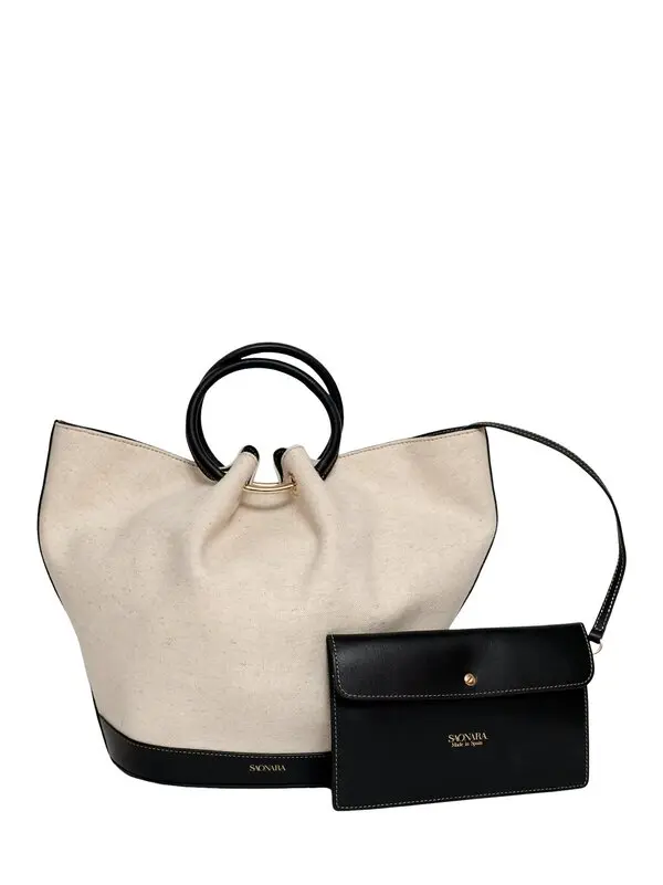 SAONARA BRAND Saonara Capazo Linen And Leather Tote Bag - Black