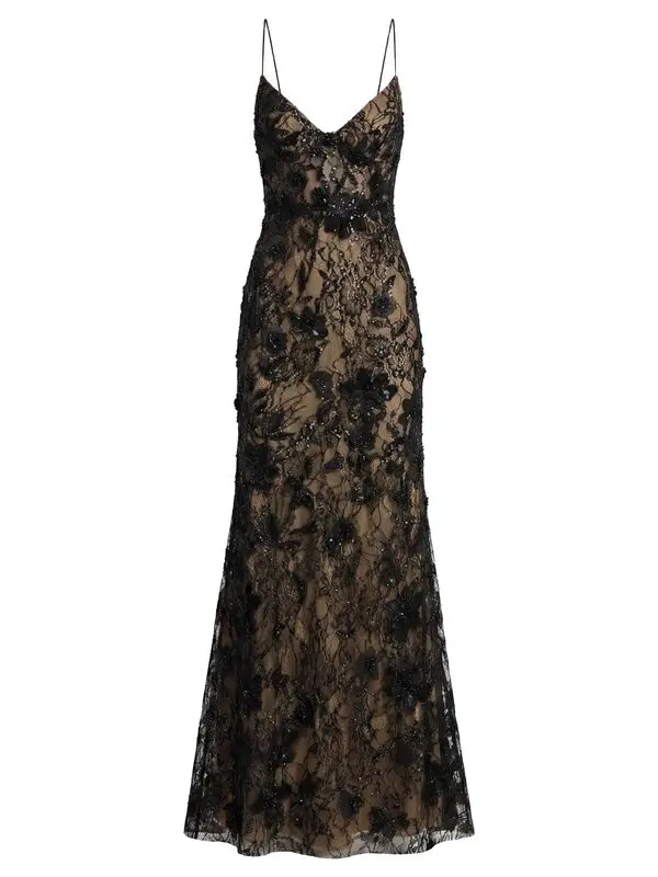 Mac Duggal Embellished Lace Column Gown - Black