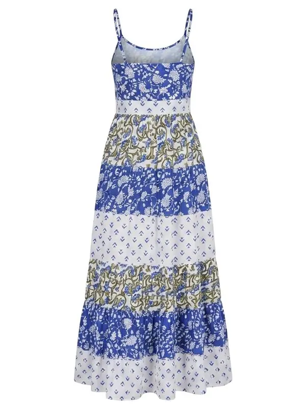 YUMI Patchwork Print Tiered Maxi Dress - Blue