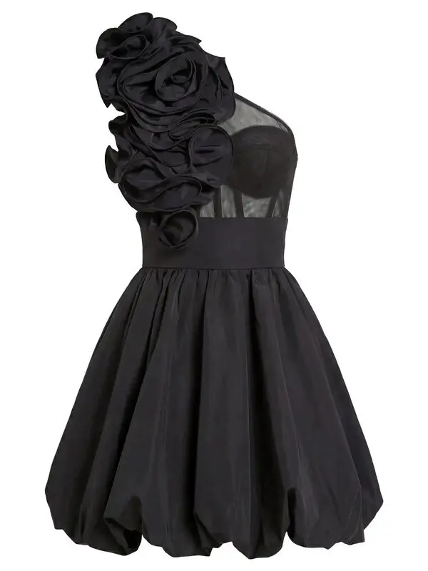 Mac Duggal One Shoulder Ruffled Bubble Hem Mini Dress - Black