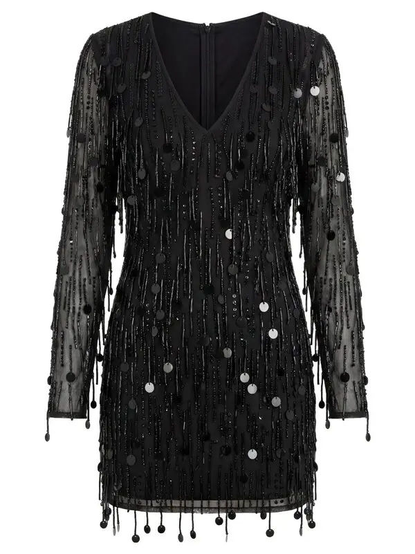 Mac Duggal Embellished Long Sleeve Mini Dress - Black