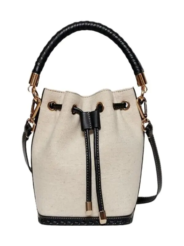 SAONARA BRAND Saonara Mini Bucket Bag In Linen And Leather - Black