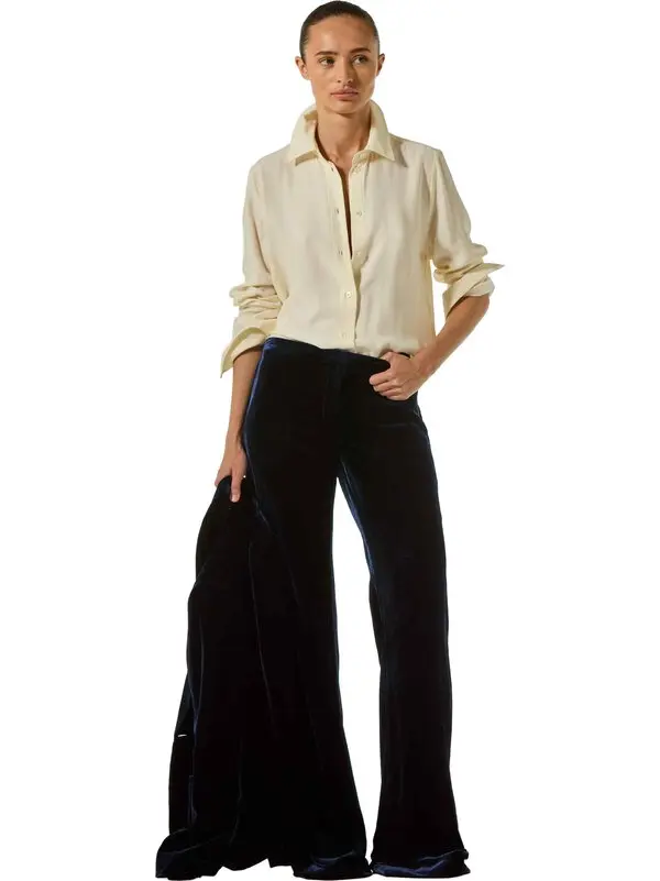 Serena Bute Velvet Flare Trousers - Navy
