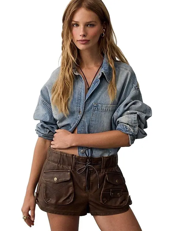 Free People We The Free Vegan Slouchy Shorts - Rusty