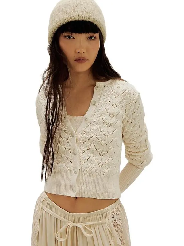 Free People Pointelle Cotton Cardigan - Ivory