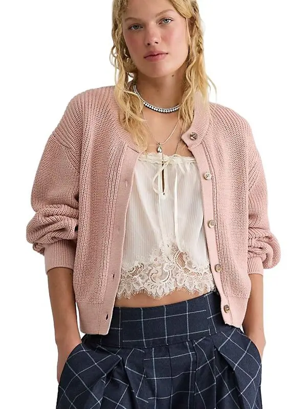 Free People Vienna Cotton Knit Cardigan - Lotus Rose